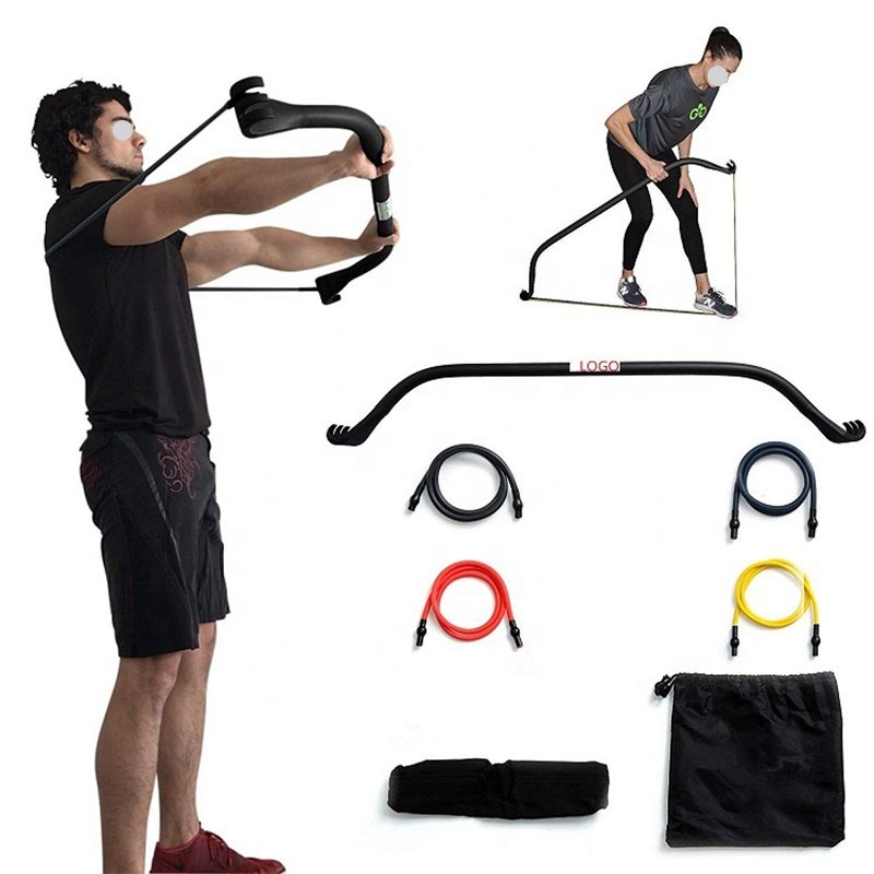 Stretch Bow Resistance Bands and Bar System Portable Home Gym for Full ...